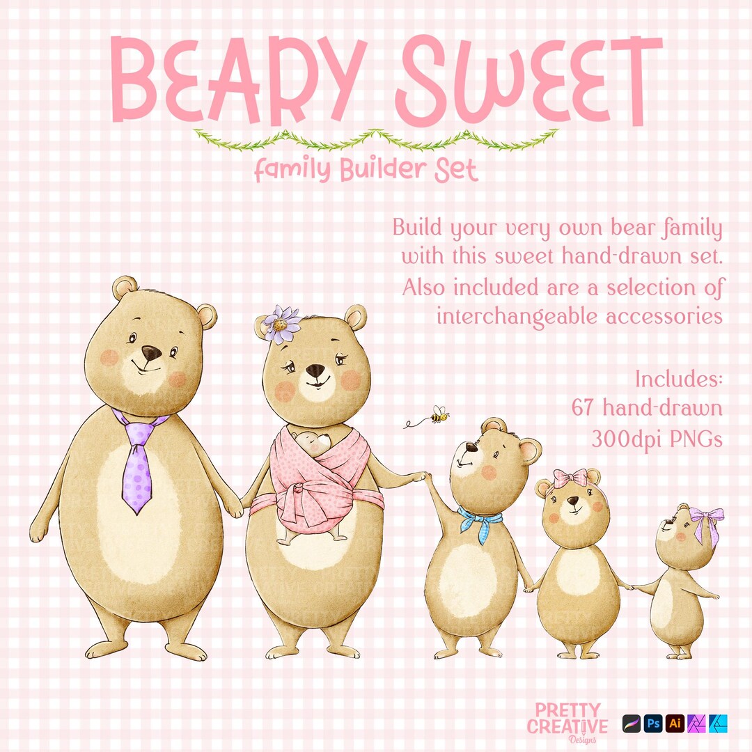 Bear Family Clipart, Cute Bears, Family Builder, Watercolour, PNG ...