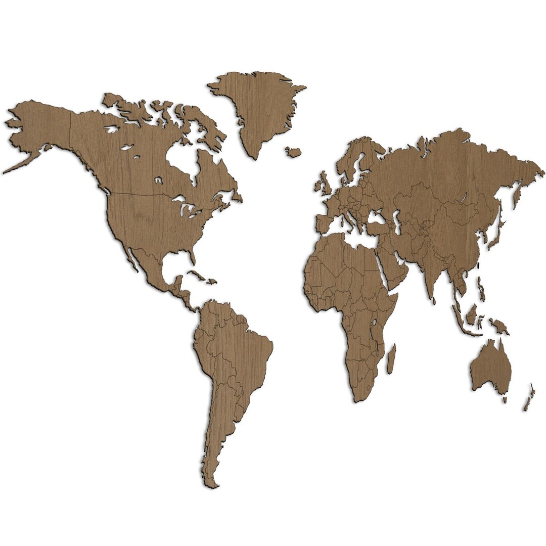 Giallobus - OAK World Map - MDF Wall Sculpture - Etsy