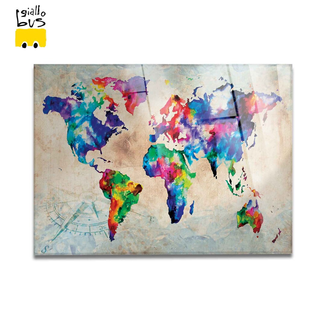 Plexiglass Paintings Prints on Acrylic Glass World Map Color GIALLO BUS ...