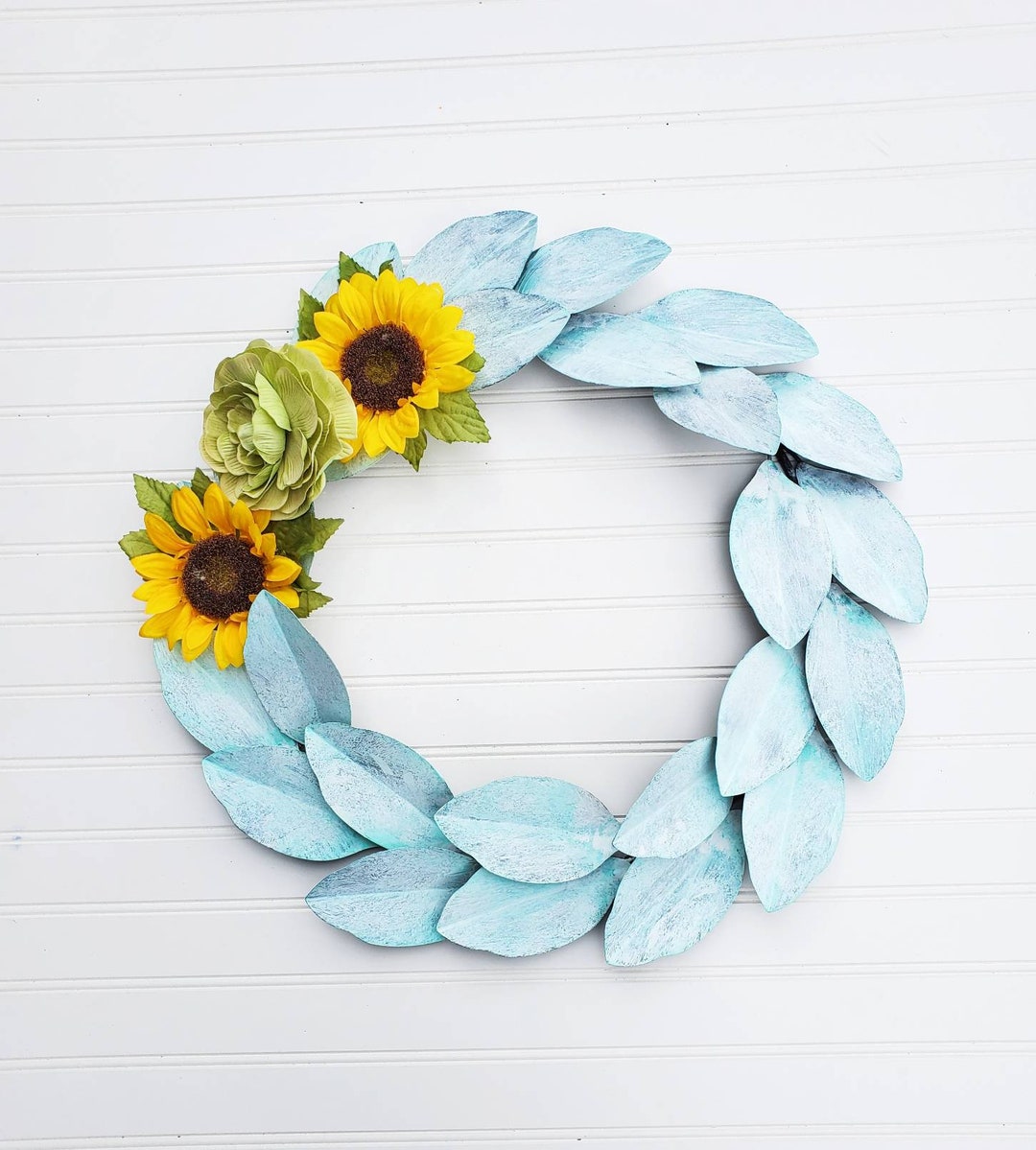 Rustic Farmhouse Wreath - Country Cottage Wreath - Metal Leaf Wreath ...
