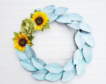Rustic Farmhouse Wreath - Country Cottage Wreath - Metal Leaf Wreath ...