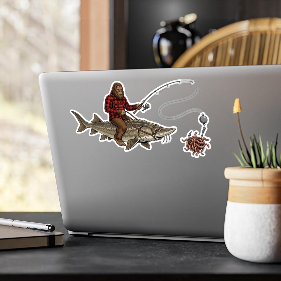 Sturgeon Bigfoot Sticker Sasquatch Riding Fish Funny Fishing Vinyl ...