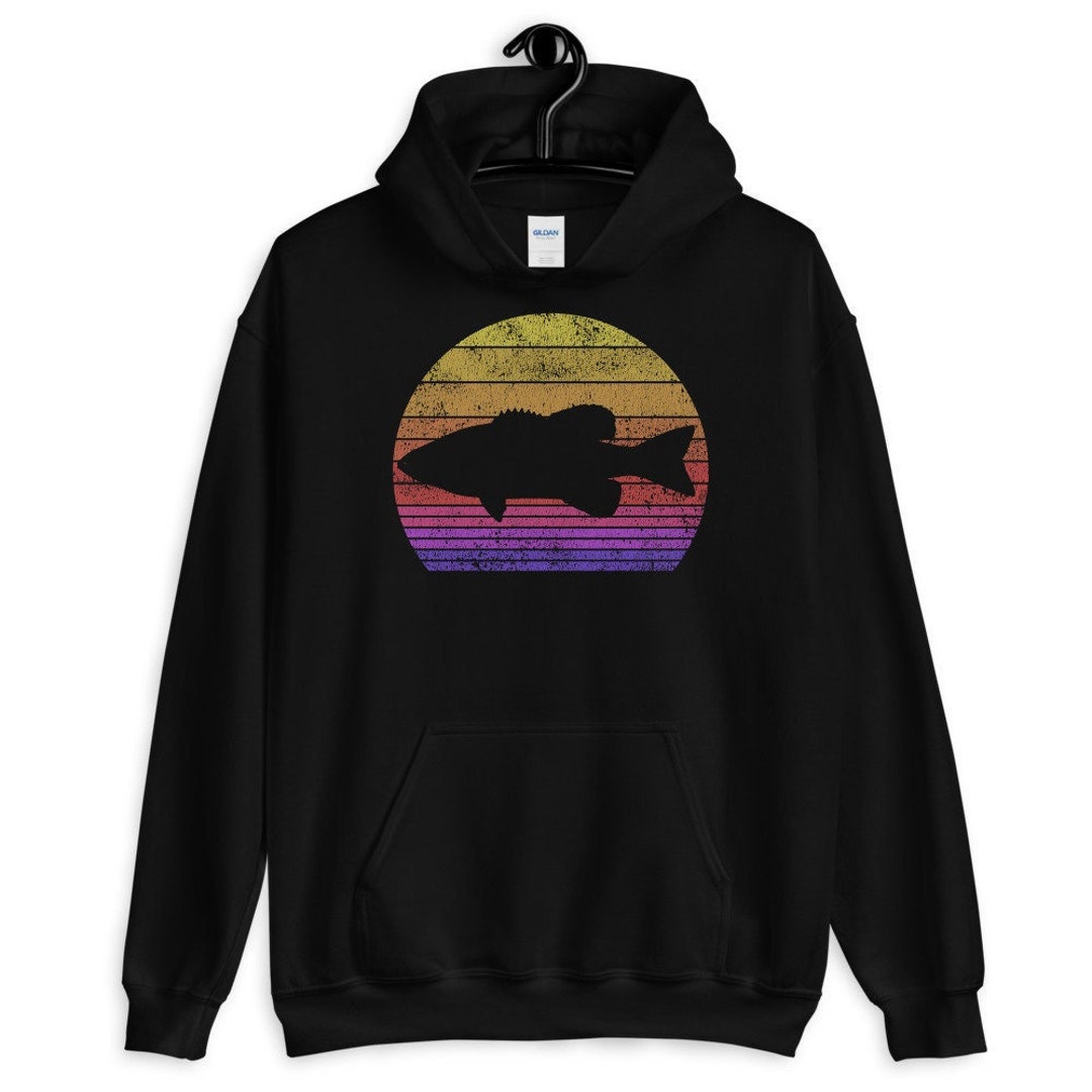 Retro Bass Fishing Hoodie , Bass Fishing Hooded Sweatshirt , Fishing ...