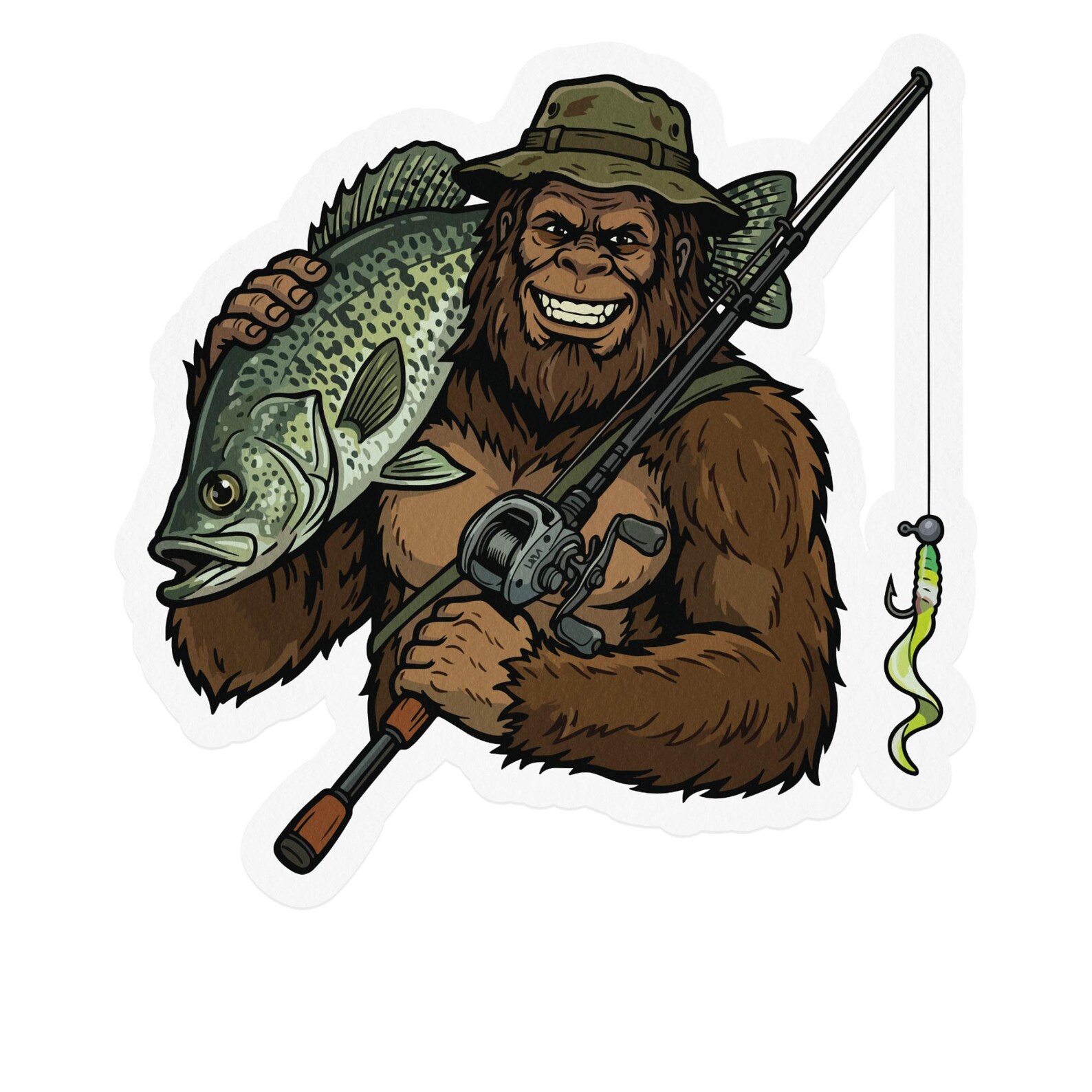 Bigfoot Crappie Trophy Fishing Sticker, Funny Sasquatch Fisherman Decal ...