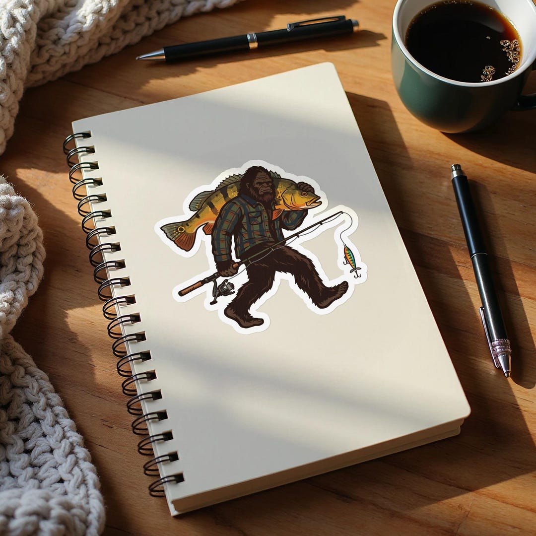 Bigfoot Carrying Trophy Peacock Bass Kiss Cut Sticker, Funny Fishing ...