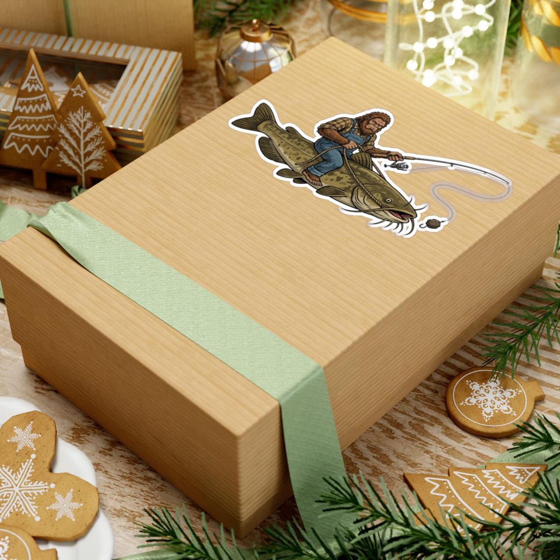 Flathead Catfish Bigfoot Sticker Sasquatch Riding Fish Funny Fishing ...
