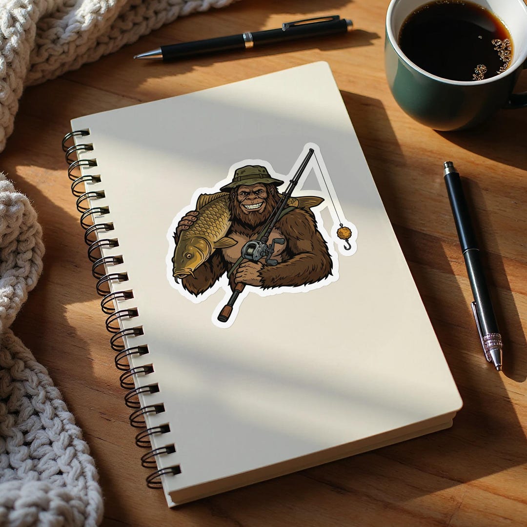 Bigfoot Carp Trophy Sticker: Funny Sasquatch Fishing Decal - Etsy