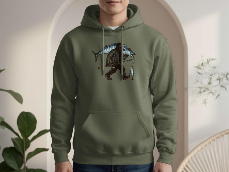 Bigfoot Carrying Wahoo Trophy Fish T-shirt Sasquatch Fishing Shirt ...