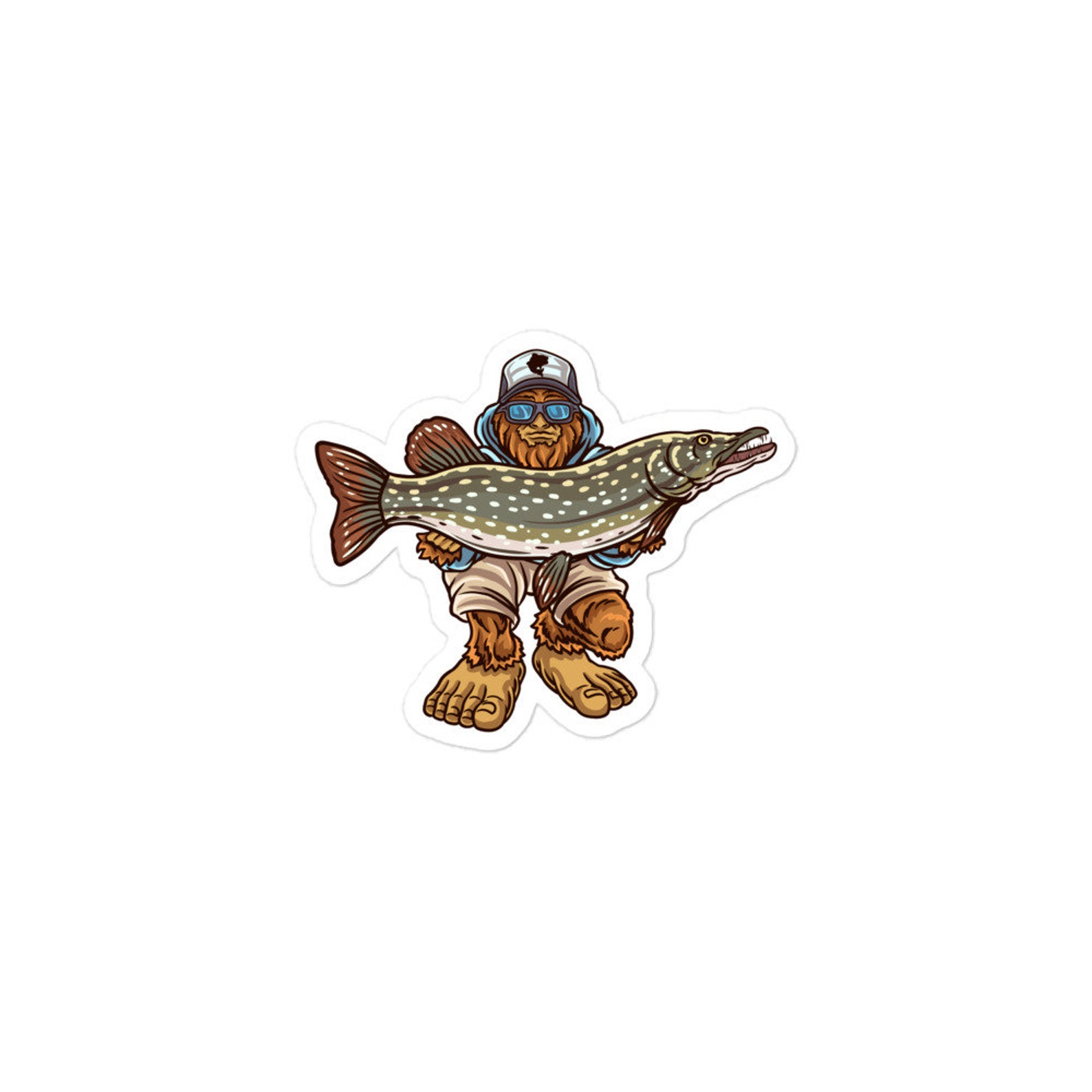 Bigfoot Fishing Sticker - Pike Design for Outdoor Gear - Etsy