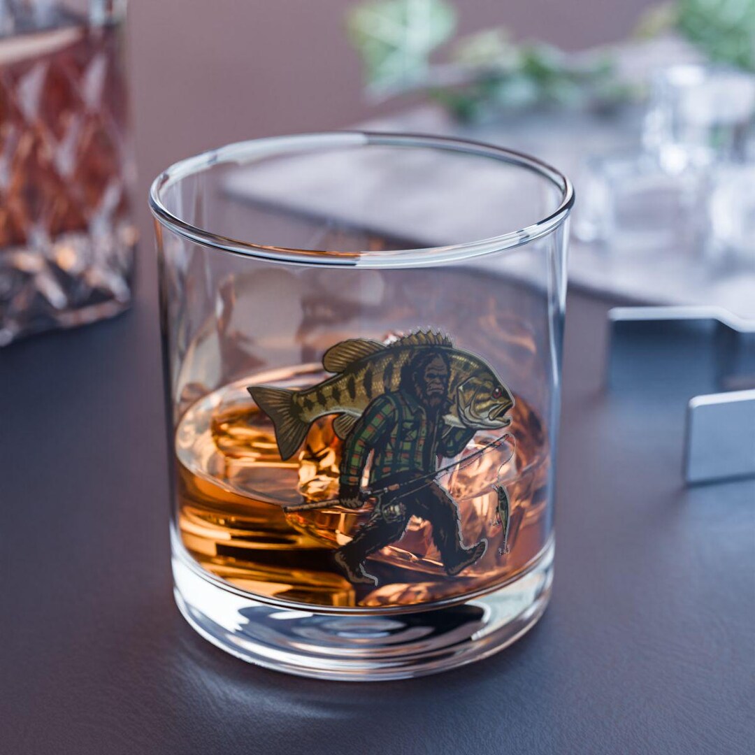 Bigfoot Carrying Trophy Smallmouth Bass Fishing Whiskey Glass ...