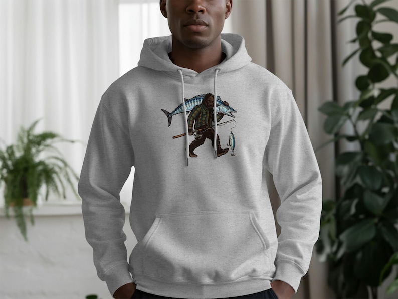 Bigfoot Carrying Wahoo Trophy Fish T-shirt Sasquatch Fishing Shirt ...