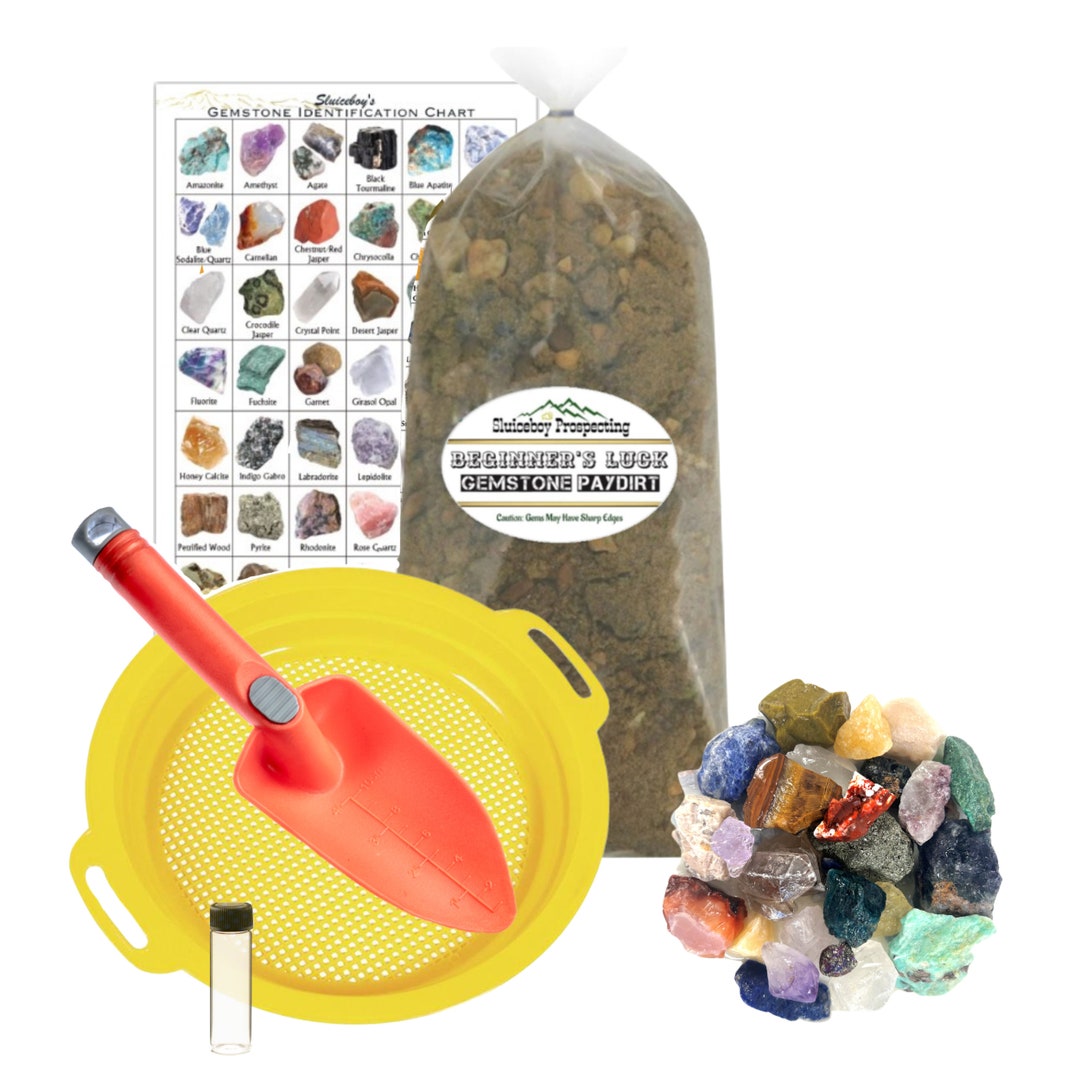 5 Lb. Gem Mining Kit | 5 Pounds Gemstone Paydirt | Sieve | Gem ID Chart ...