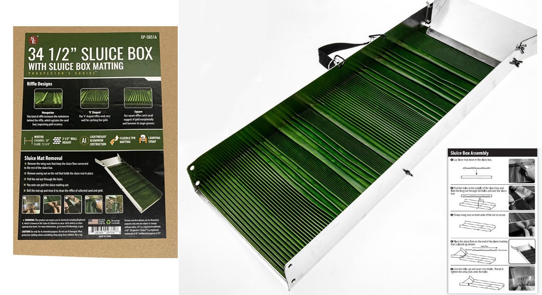 34.5" Aluminum Sluice Box With Rubber Matting | Hungarian, "v" Shaped ...