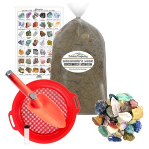 8 Lb. Gem Mining Kit 8 Pounds Gemstone Paydirt Sieve Gem ID Chart ...