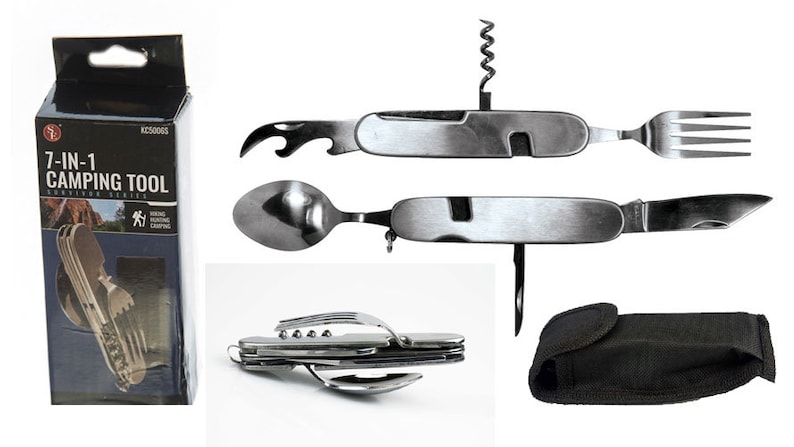 7-in-1 Stainless Steel Multi-function Camping Tool, Utensils & Opener | WITH Pouch - Etsy