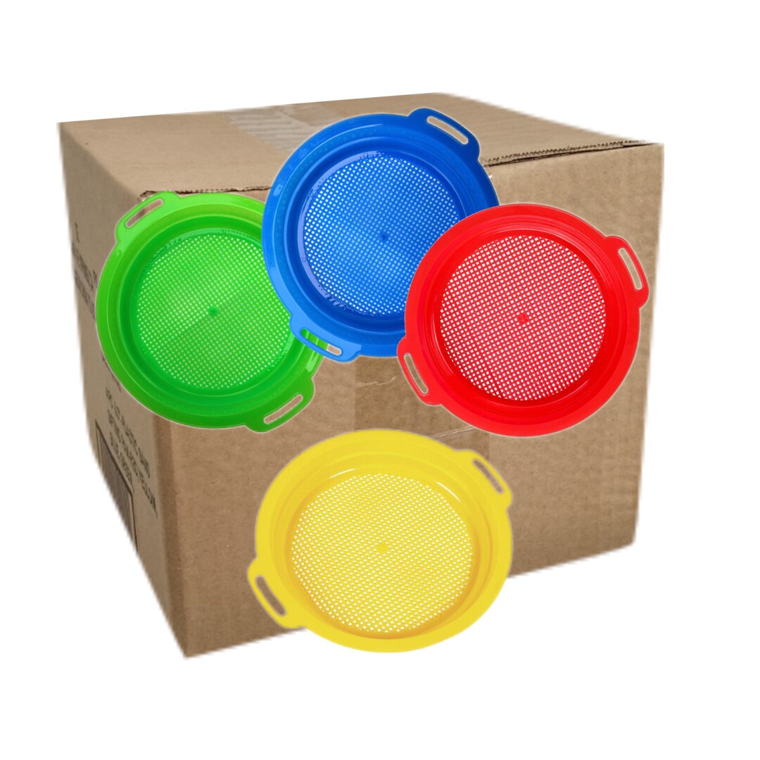 BOX OF 24 Sand Sieves | Plastic Sand Sifting Pans in Mesh Bags | Blue ...
