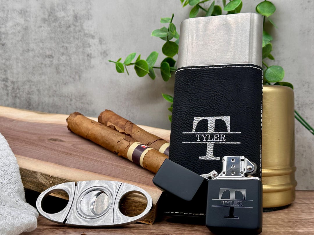 Personalized Cigar Case Set - Leather Cigar Case, Cutter, Gift Box and ...