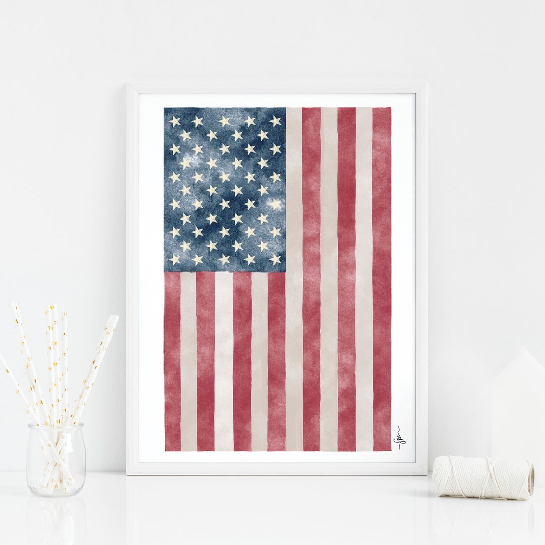 Patriotic Printable Poster Size American Flag Watercolor - Etsy