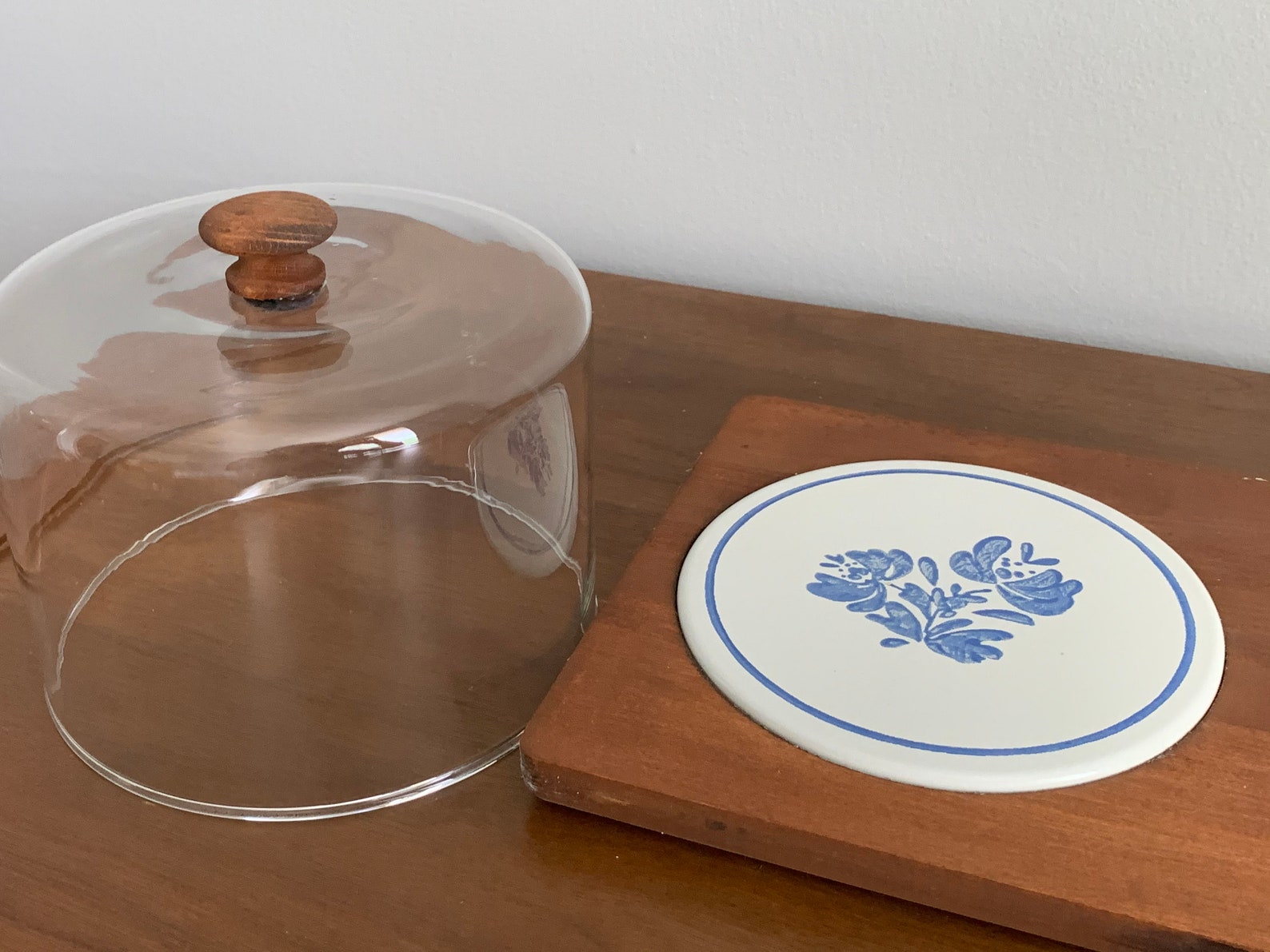 Vintage Cheese Board With Glass Dome Trivet and Spot for a - Etsy Sweden