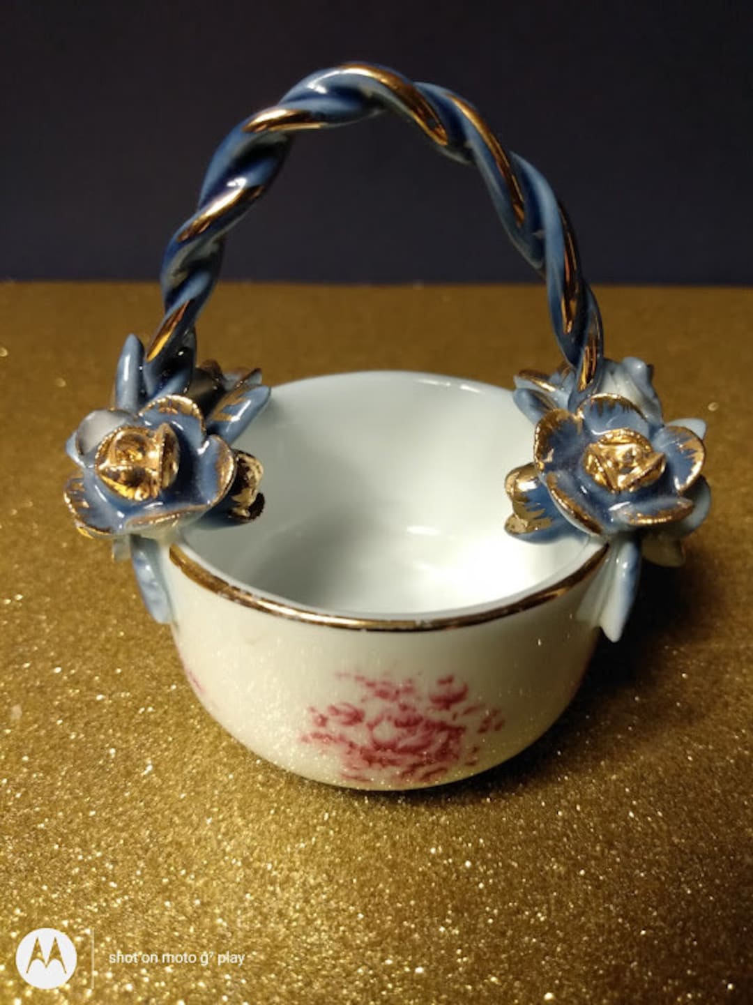 Vintage LIMOGES FLOWER BASKET Hand Painted Porcelain Trinket Bowl Made ...