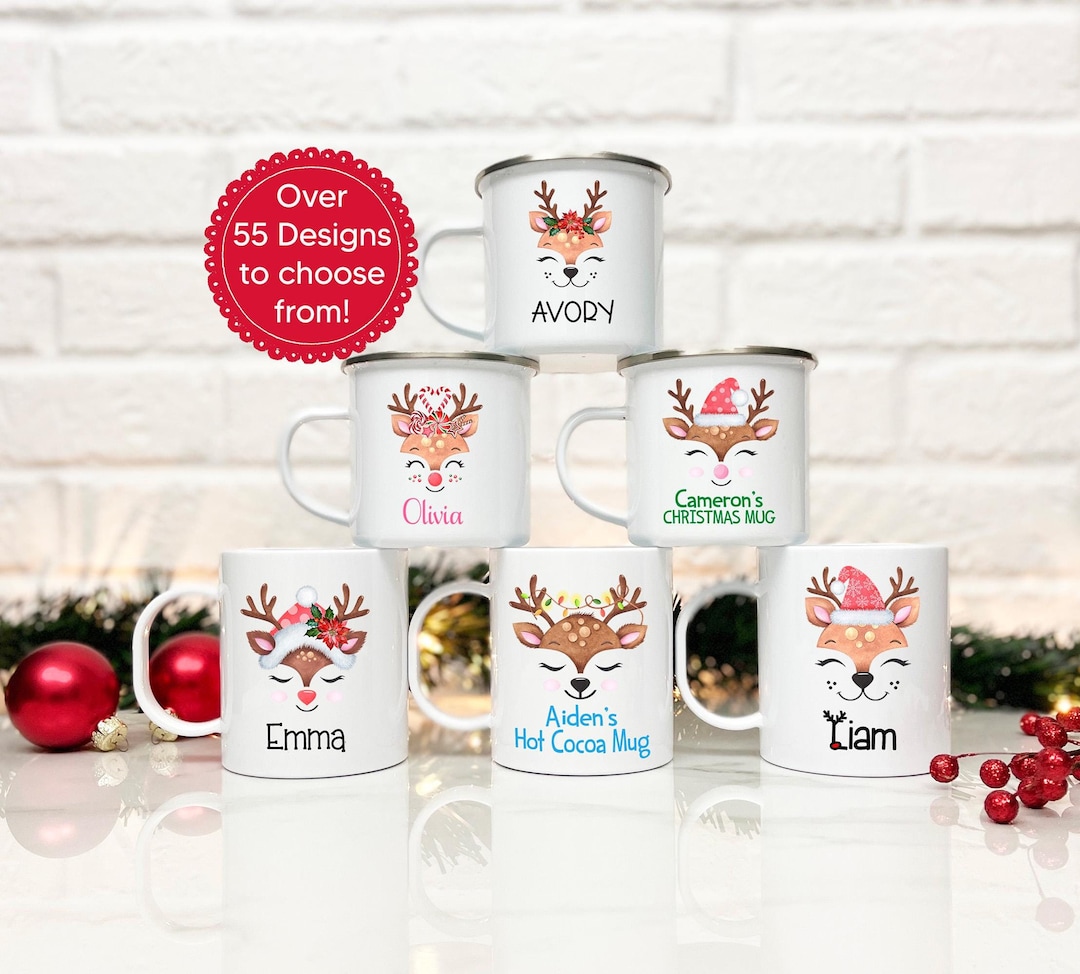 Personalized Hot Chocolate Mug, Kids Hot Cocoa Mug, Reindeer Christmas ...