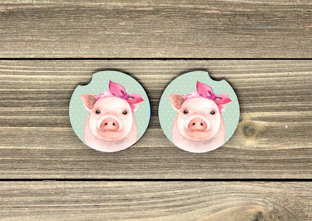 Pig Car Coaster SET, Girl Pig Coaster, Pig Lover Gifts, Sandstone Car ...