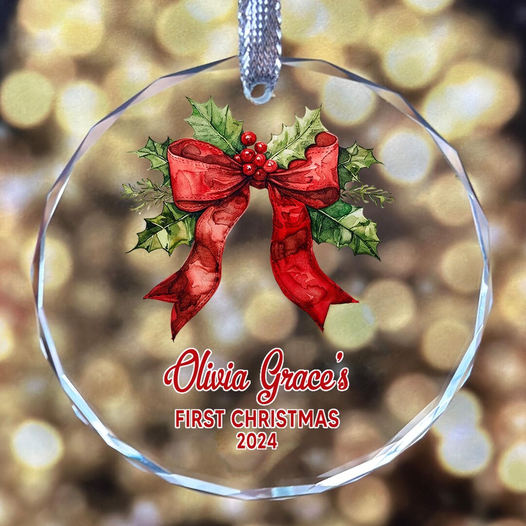 Personalized Baby's First Christmas Ornament, Red Bow Baby's First ...