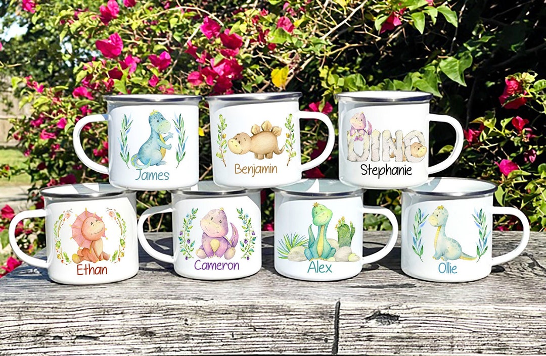 Kids Dinosaur Camp Mug, Dino Camp Mug, Personalized Camp Mug, Kids ...