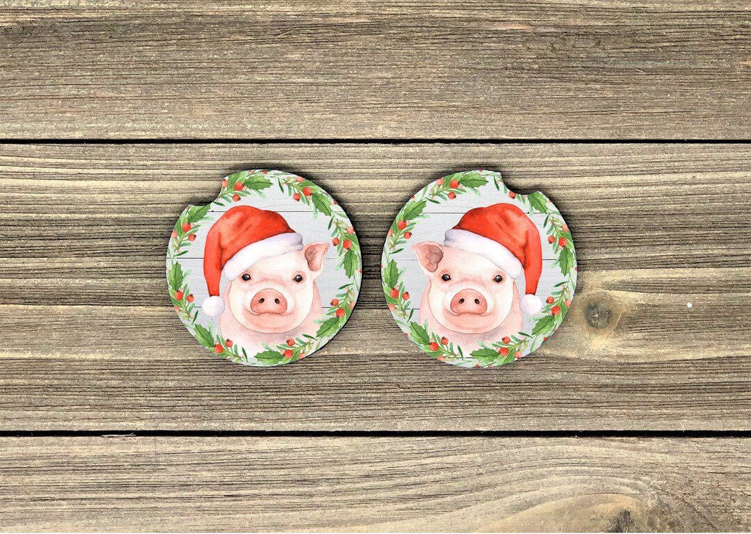 Santa Pig Car Coaster, Pig Lover Gifts, Pig Car Coaster, Sandstone Car ...