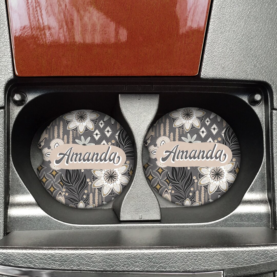 Personalized Boho Car Coasters, Floral Car Coaster, Boho Cup Holder ...