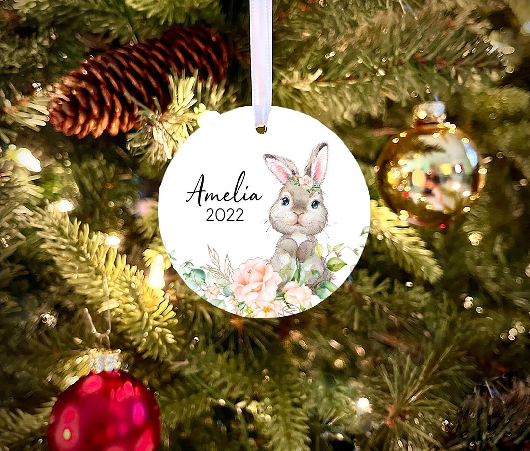 Personalized Christmas Ornament, Bunny Christmas Ornament, Cute Girl ...