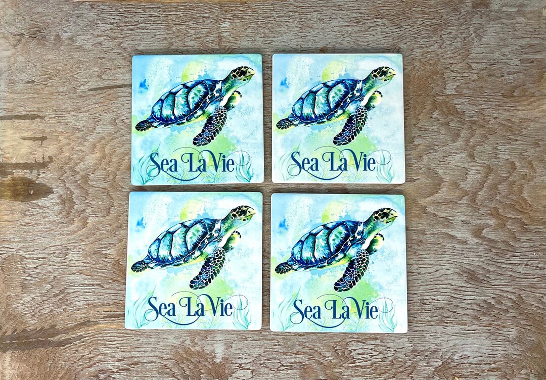Sea Turtle Coasters, Sandstone Coasters, Sea La Vie Coaster, Sea Turtle ...