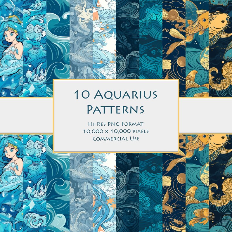Aquarius Atlantis Underwater Digital Water Waves Art Paper Patterns for ...