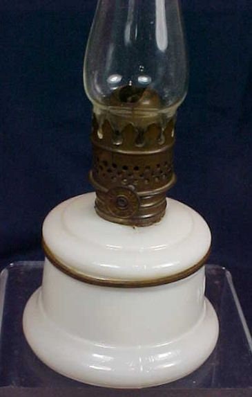 Antique Miniature Milk Glass Oil Lamp Fingerhold Nutmeg Glass Chimney ...