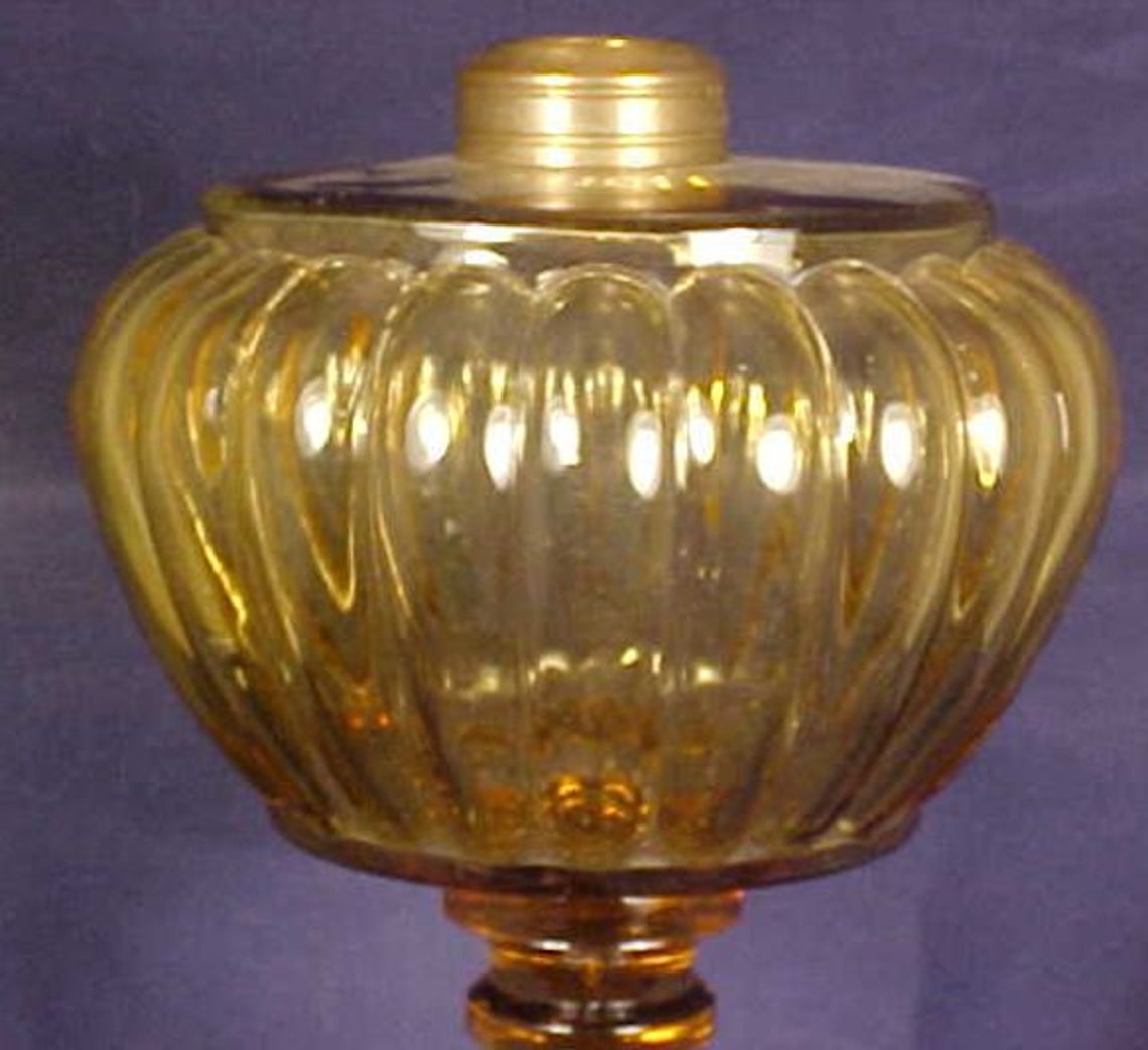 Antique Findlay Glass Kerosene Lamp Convex Rib Amber Glass Dalzell ...