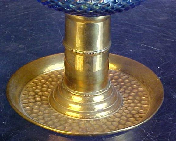 Vintage Tiny Diamond Pattern Blue Glass Miniature Lamp Brass Pedestal ...