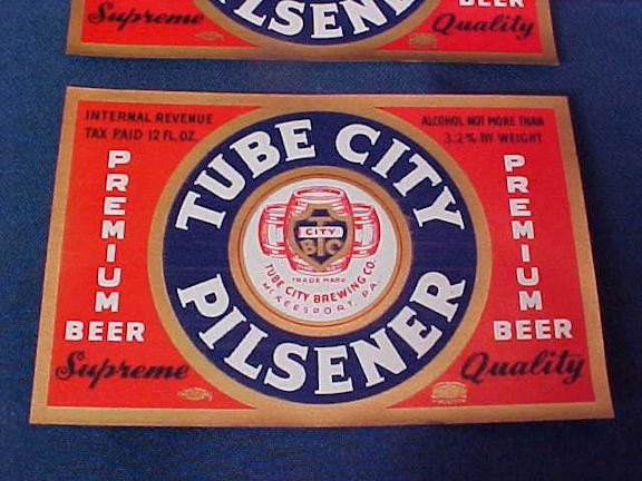 2 Vintage Tube City Pilsener Premium Beer Label NOS Unused Mckeesport ...