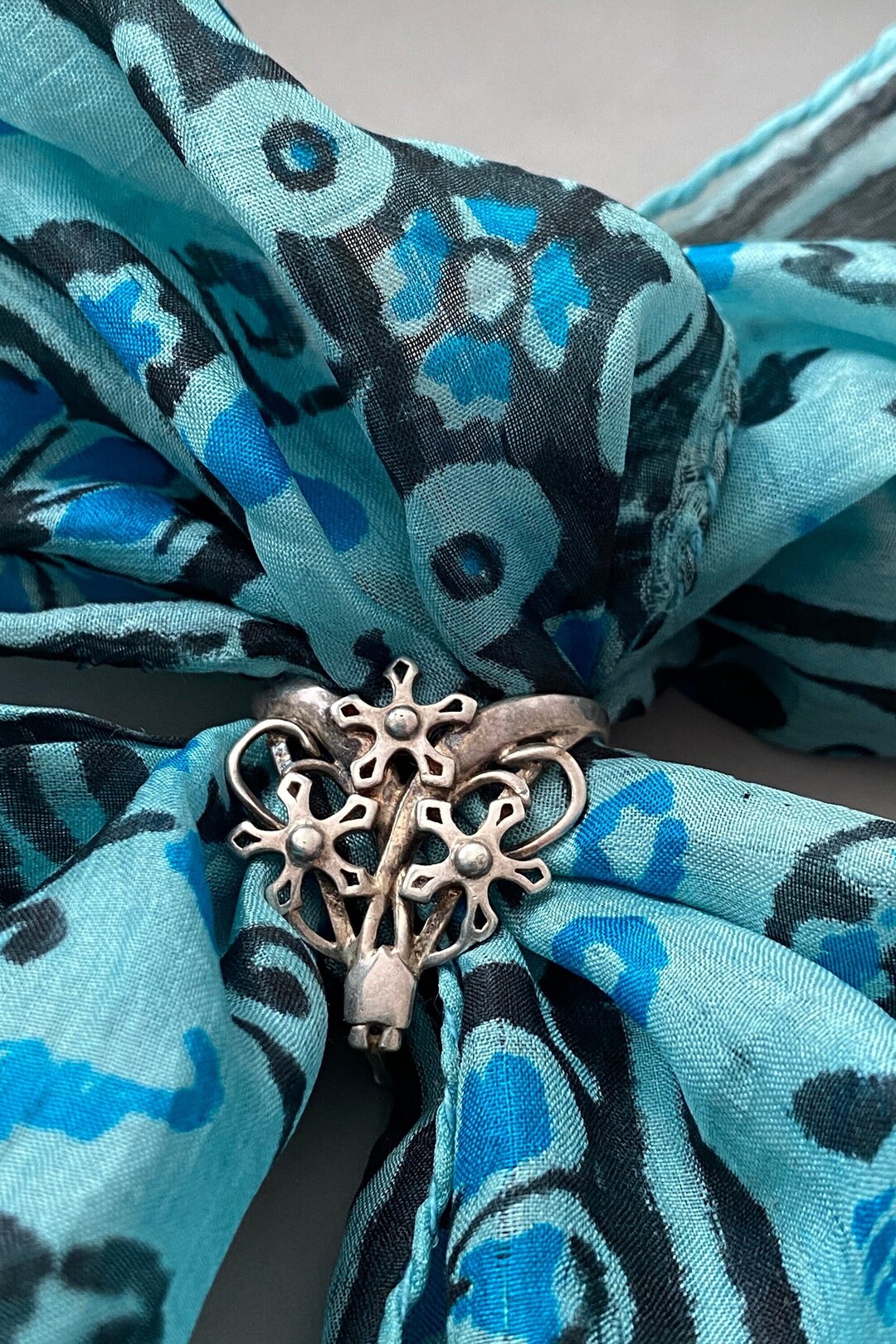 Sterling Silver Scarf Ring, Double-sided With Flowers, Hallmarked ...