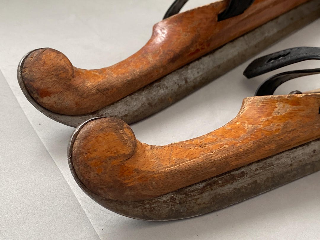 Antique Wooden Ice Skates: Ornate Curled Toes, Vintage Winter Decor ...