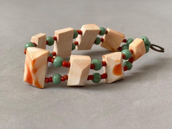 Rare Art Deco antique natural undyed orange and white… - Gem