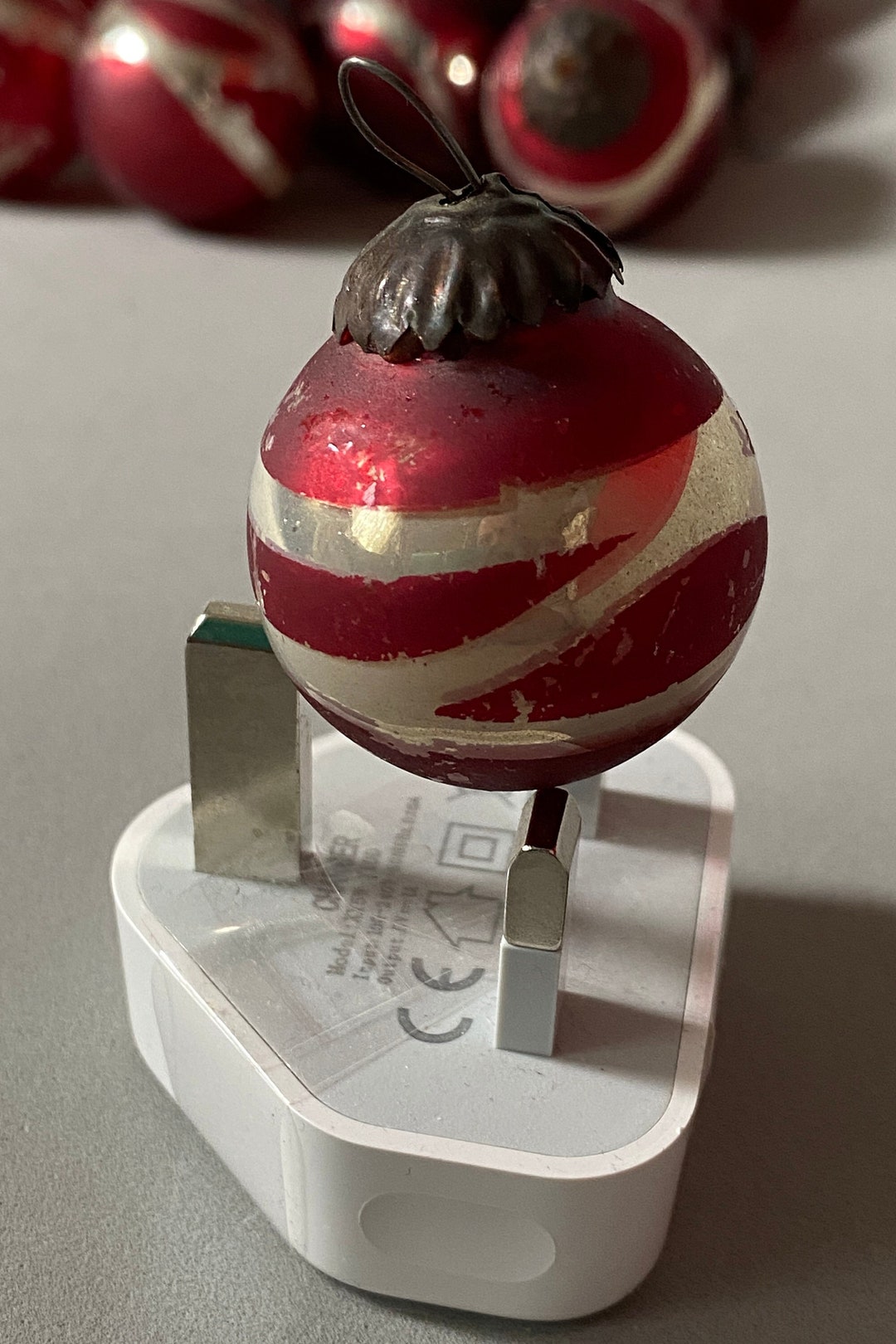 Antique Ruby Red Kugel Christmas Ornament: Victorian Silver Stripe ...
