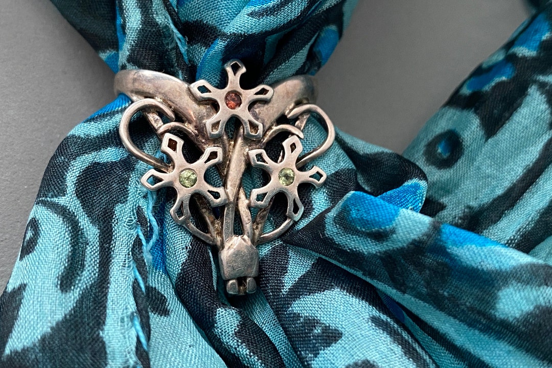 Sterling Silver Scarf Ring, Double-sided With Flowers, Hallmarked ...