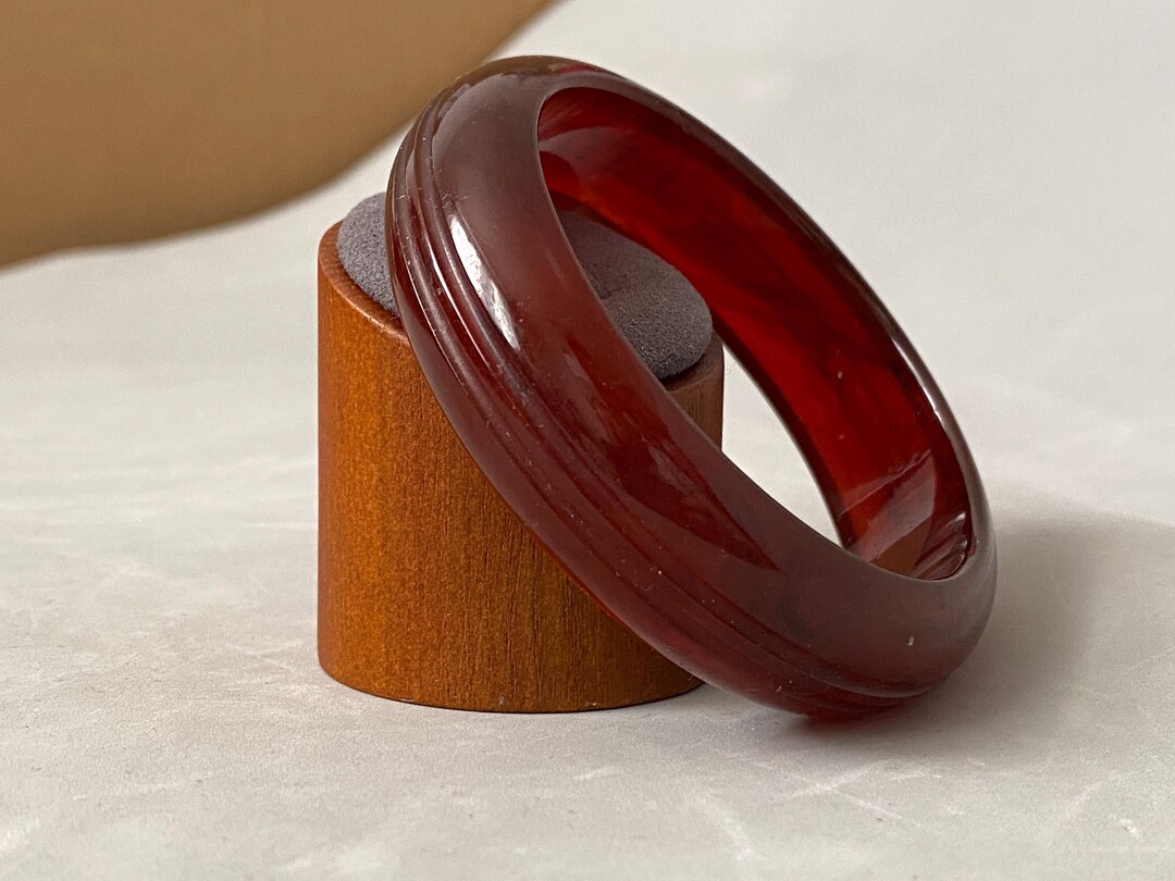 Carved Root Beer Bakelite Bangle Bracelet, Vintage Early Plastic ...