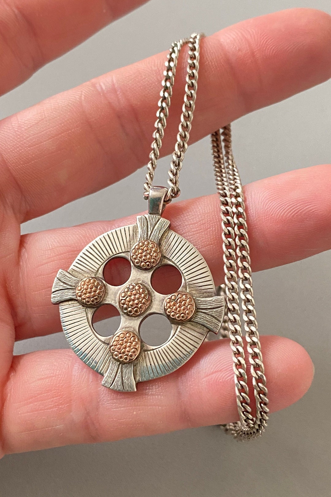 Vintage Sterling Silver Circle Celtic Cross Pendant Necklace; Scottish ...