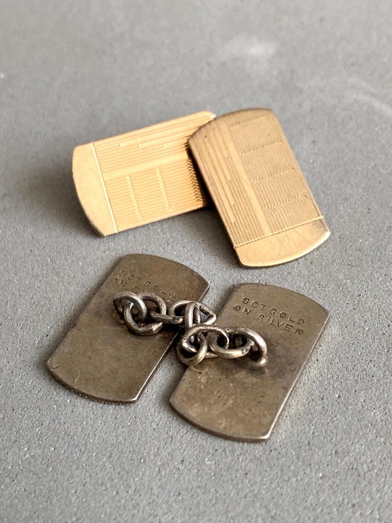 Art Deco Era 9ct Gold on Silver Cufflinks, C.1930s – Engine Turned ...