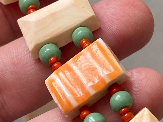 Rare Art Deco antique natural undyed orange and white… - Gem