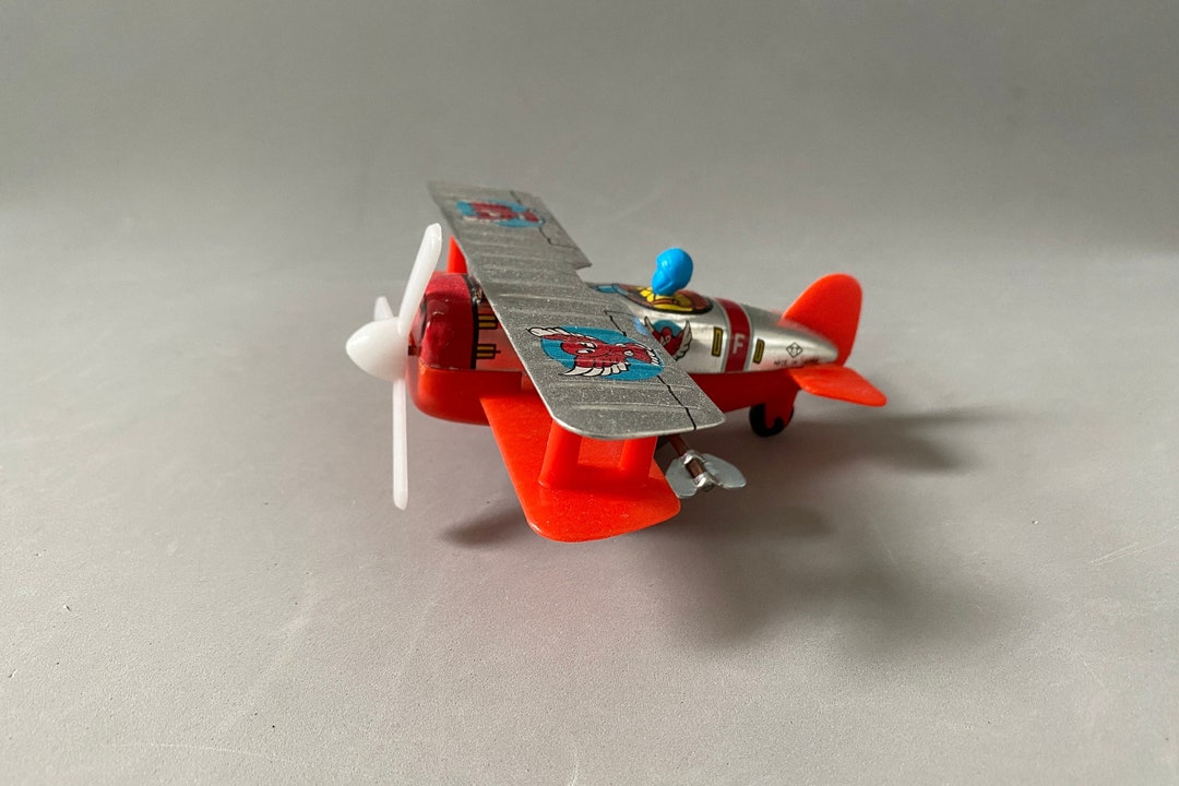 Wind-up Toy 1980s Vintage Biplane Takatoku Japan, Tin and Plastic Toy ...