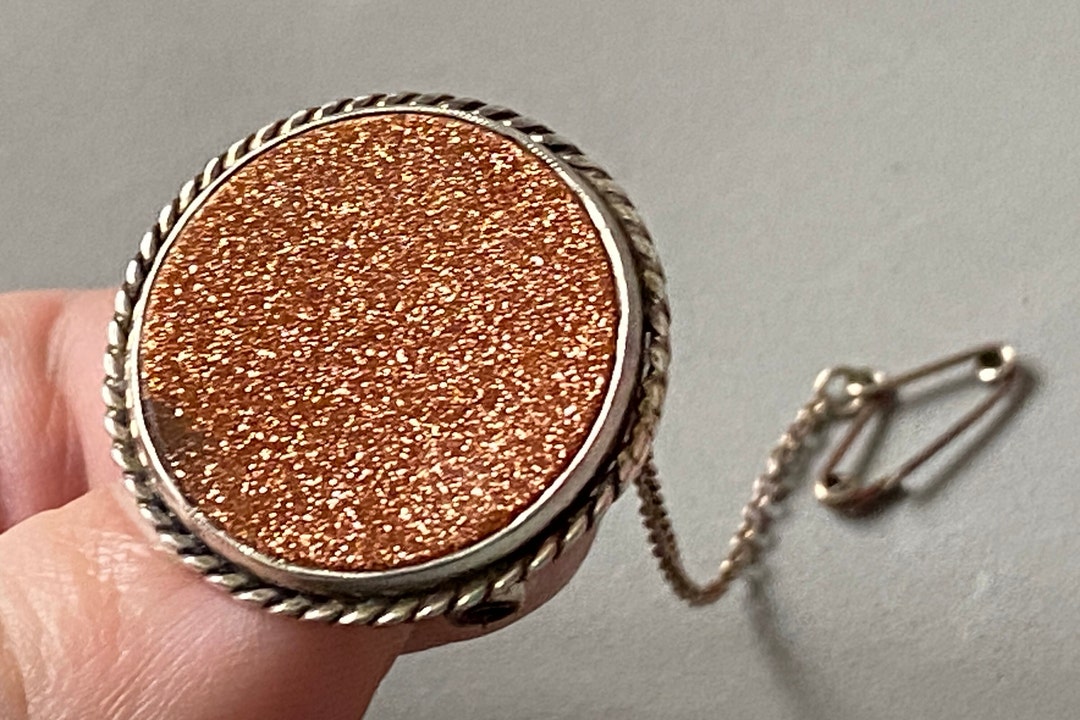 Art Deco Goldstone Brooch: Vintage Silver Round Pin. Very Good ...