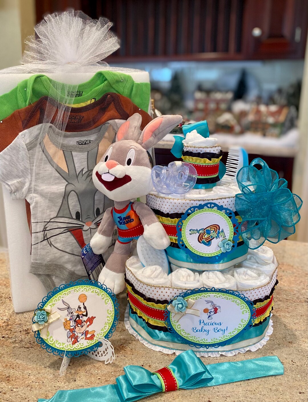 Premium 3 Tier Space Jam Diaper Cake Includes Stuffed Toy - Etsy