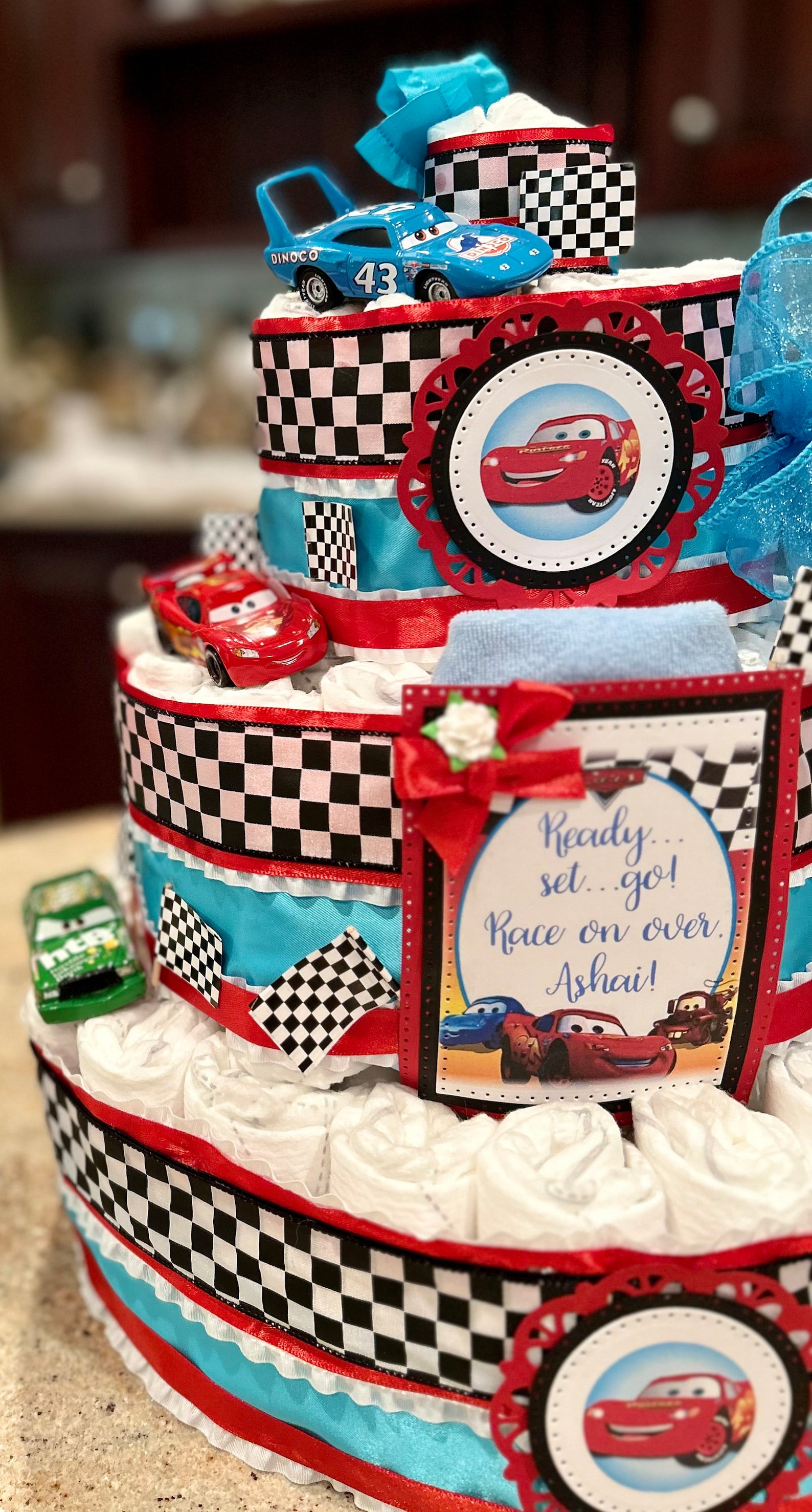 Premium 4 Tier Race Car Diaper Cake With 6 Car Pixcar Race Car - Etsy